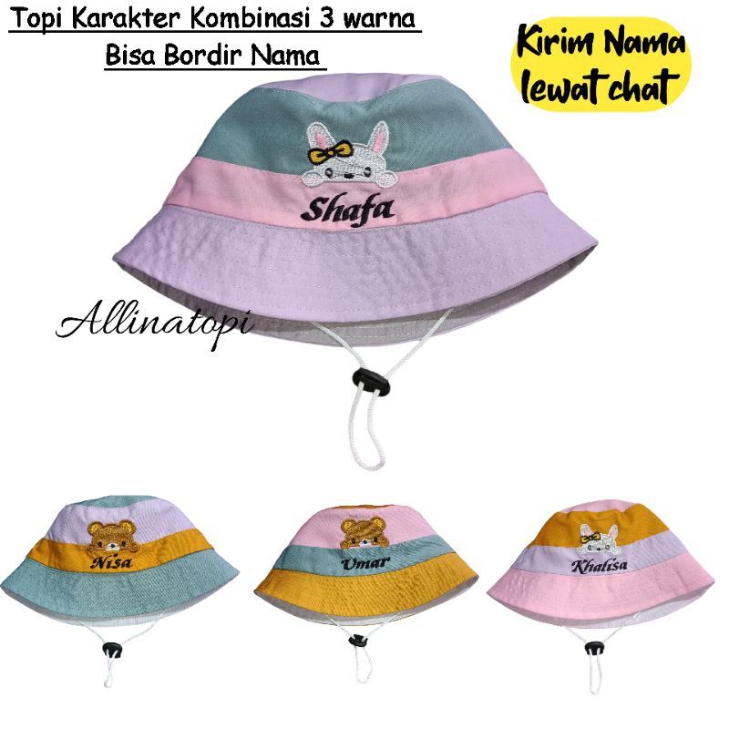 Children's Bucket Hat, Three Color Combination, Free Name Embroidery ...