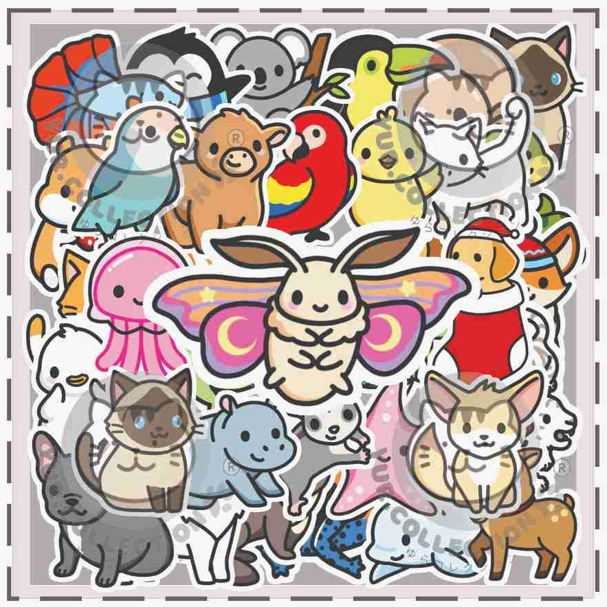 (40 Pcs) Cute Stickers/Cute Glossy Animal Stickers/Animal Sticker Pack ...