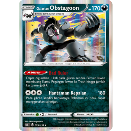 POKEMON TCG INDONESIA GALARIAN OBSTAGOON HOLOGRAM SC3B 079/158 | Shopee ...