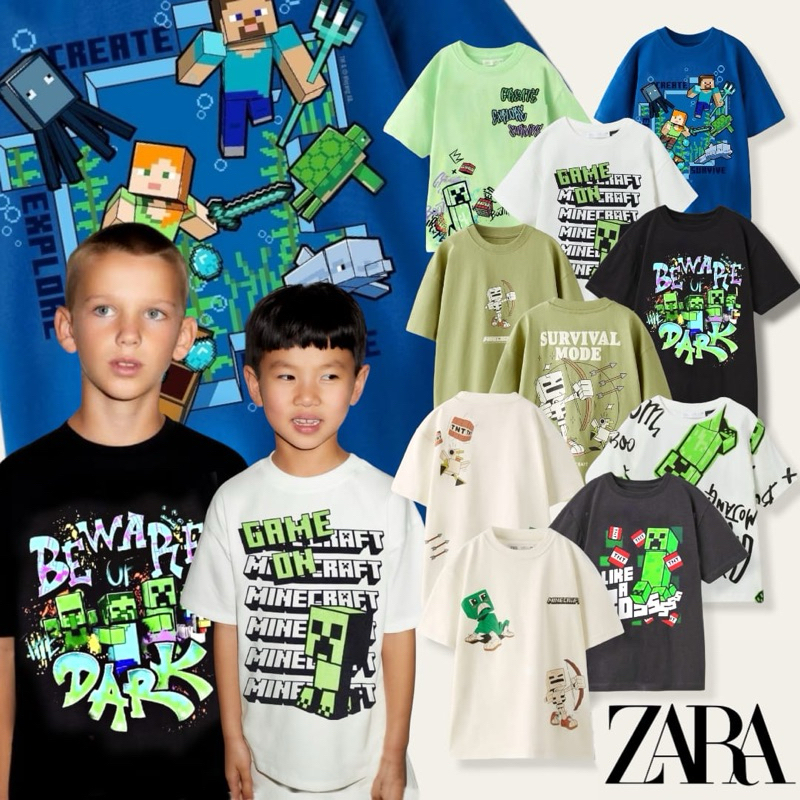 New Zara MINECRAFT T-Shirt For Boys | Shopee Malaysia
