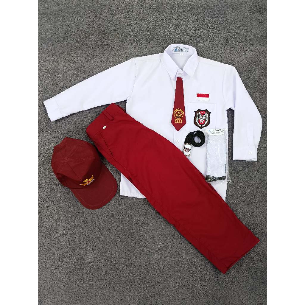 PUTIH MERAH Complete long red and white elementary school uniform for ...