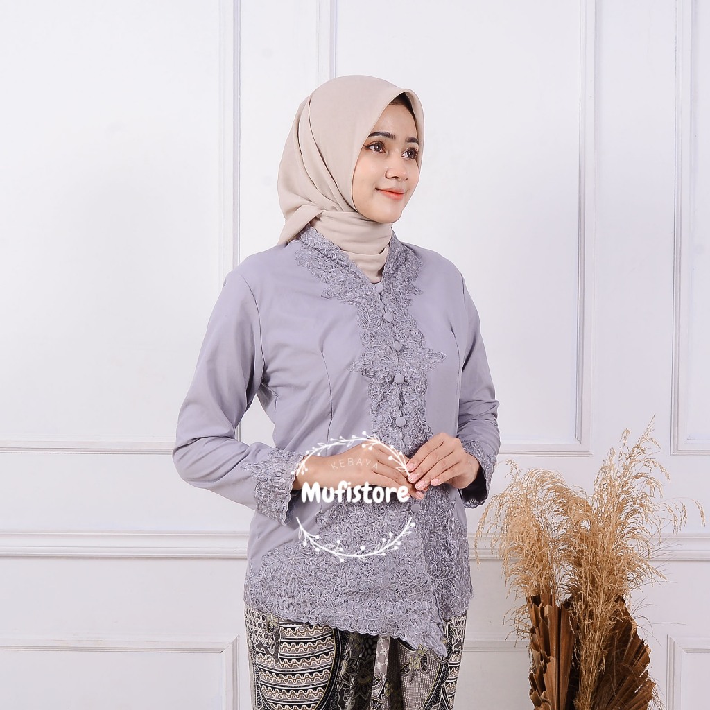 KATUN Modern Kebaya-Suited Gray Adult Kebaya - Embroidery Kebaya ...
