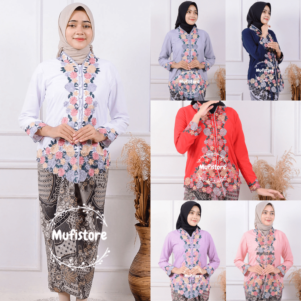 KATUN MAWAR Modern encim adult rose combination Kebaya top - Short ...