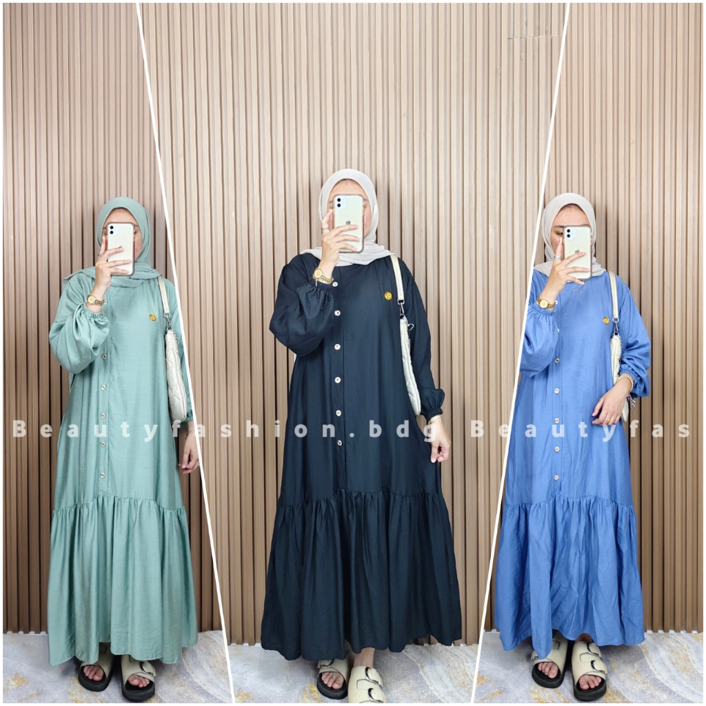 Gamis Midi Dress Women Mat Polo Linen Full Button Variation Latest 2024 Shopee Malaysia