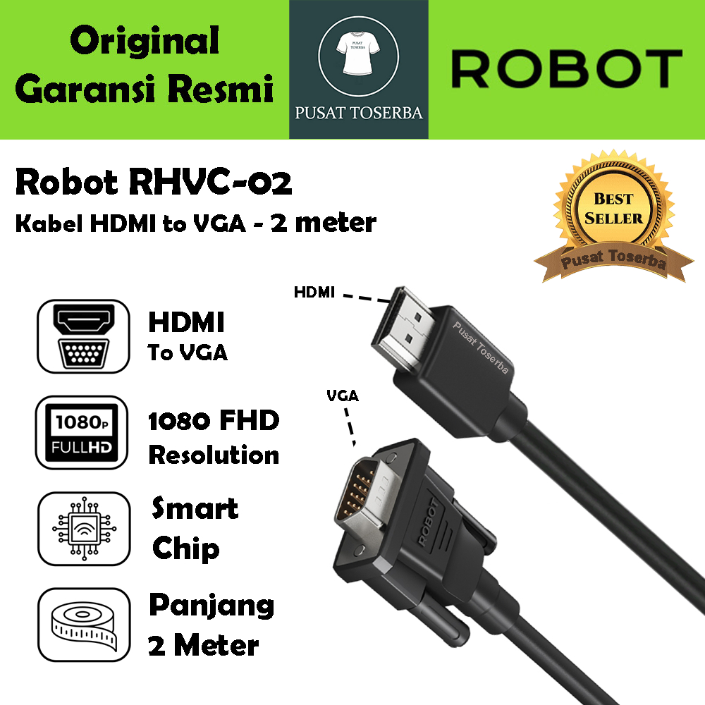 Hdmi To VGA Cable Robot RHVC02 Cable Male To Male 1080P Full HD 2-Meter ...