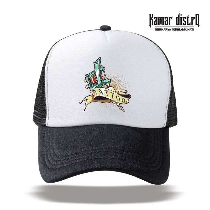 HITAM PUTIH Kren tattoo Hat trucker Hat - Net Hat - Kak Hat - Black ...