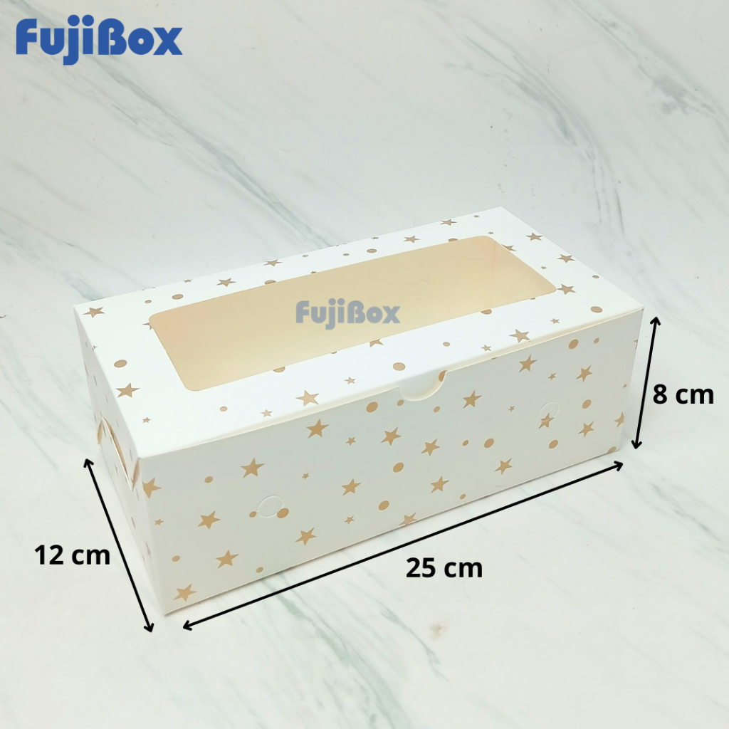 PUTIH (10 Pcs) Fuji Box Ivory Cake Box Gold Star Polka Dot Motif 12 cm ...