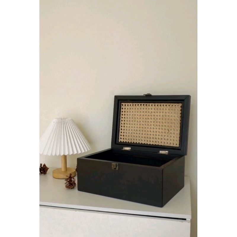 KAYU HITAM Rattan Wooden Box Wood Storage Box Hampers Storage Black ...