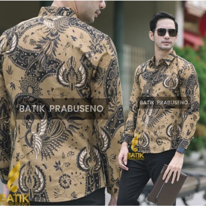 Prabuseno Batik – Men's Batik Gautama Pattern Long Sleeve Slim Fit Work Batik Office Batik ...