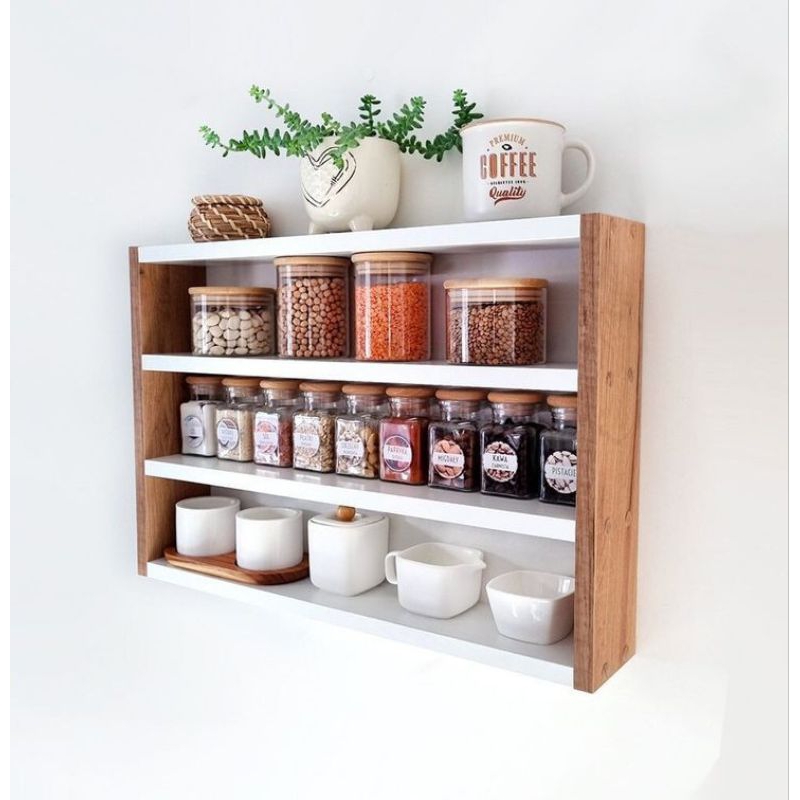 Aesthetic Wooden Kitchen Spice Rack 4 layers white 50cm | Shopee Malaysia