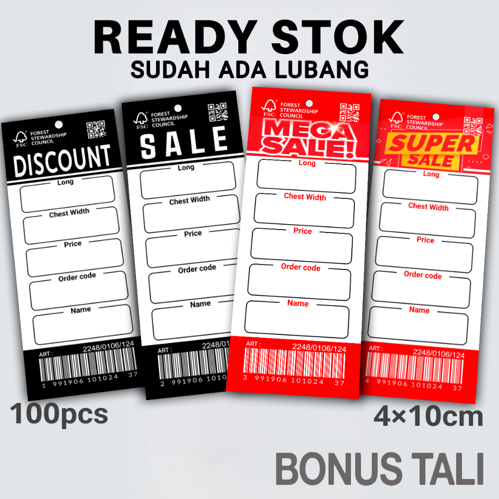 Hangtag clothes label 4X10 BONUS STRAP imported clothes label clothes ...