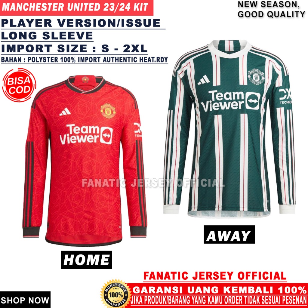 Jersey MU LONG SLEEVE PLAYER ISSUE 2023/2024 HOME AWAY AUTHENTIC ...