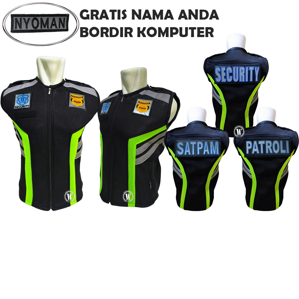 STABILO HITAM HIJAU Thick Vest Security Guard Black Green Plate ...