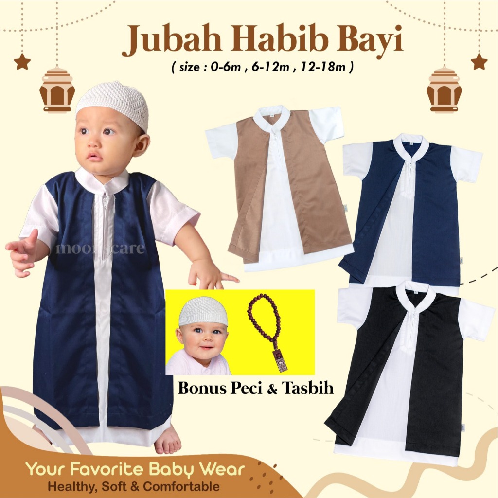 KAYU Moons care (Bonus Peci + wooden tasbih) Koko Shirt Gamis Baby Robe ...