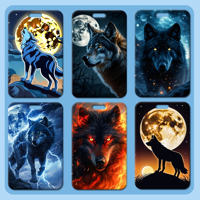 Wolf Motif ID Card Holder/ Photocard Holder/ Hanging Rope/Name Tag/Wolf ...
