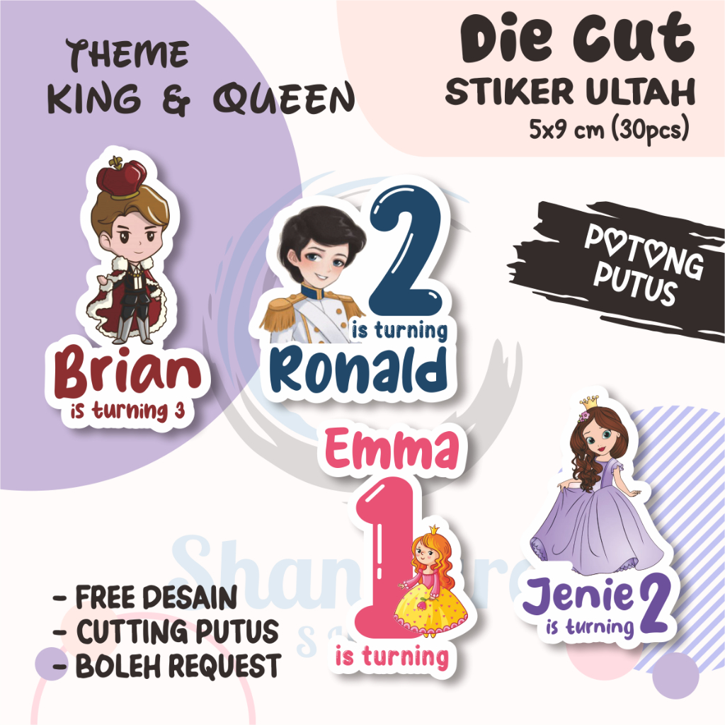 (30Pcs) King & QUEEN THEME Children's Birthday Stickers/DIE CUT ...