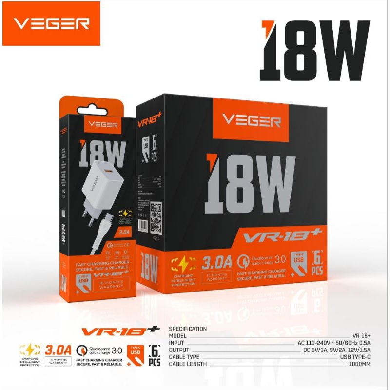 (1Pcs) Charger veger TYPE-C VR-18+ 3.0A 18W fast charger Qualcomm ...