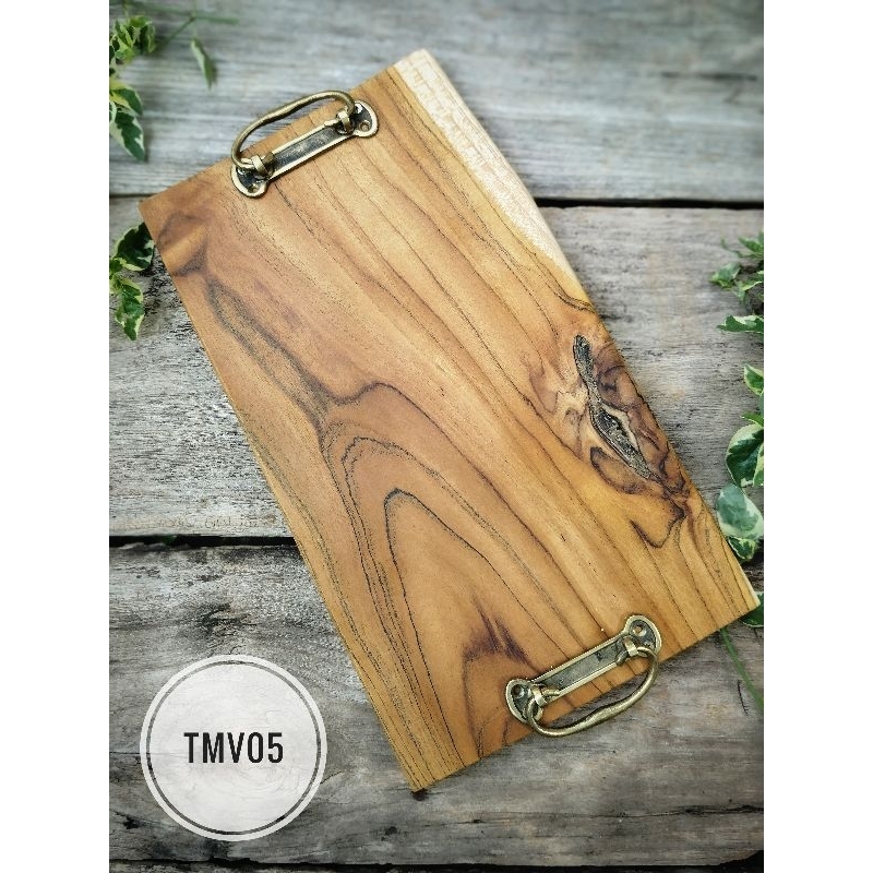 KAYU Mevvah Tray Rustic Teak Wood Brass Handle | Shopee Malaysia
