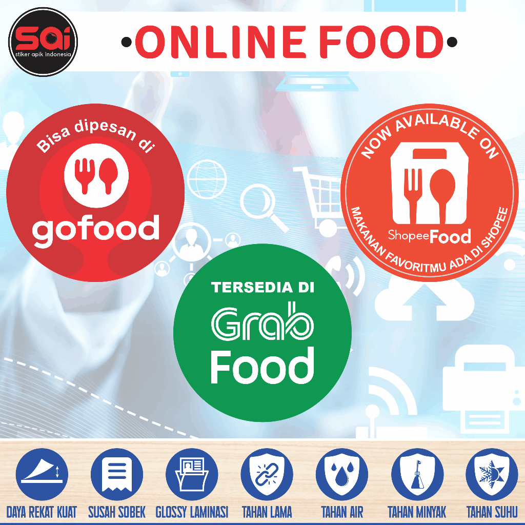 Waterproof vinyl Sticker ONLINE FOOD - GO FOOD - GRAB FOOD - SHOPEE ...