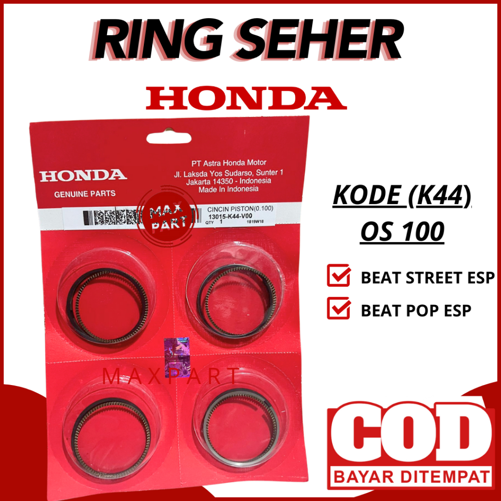 Piston RING PISTON PISTON PISTON BEAT POP ESP OVERSIZE 100k44 PC Unit ...