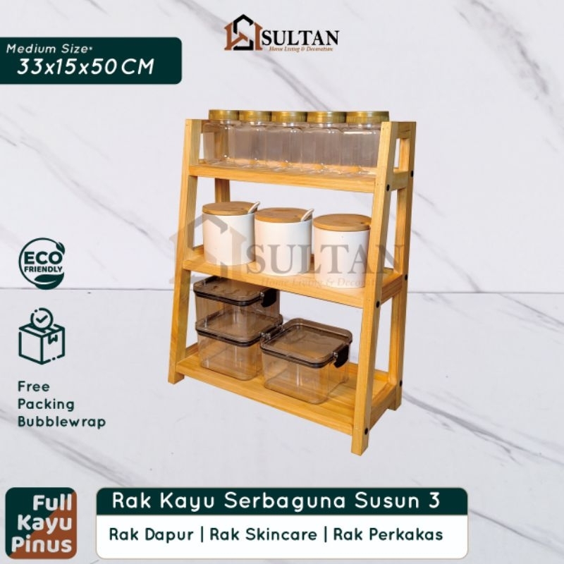 KAYU 3 Pine Wood Stacking Kitchen Spice Jar Rack Multi-Purpose Shelf ...