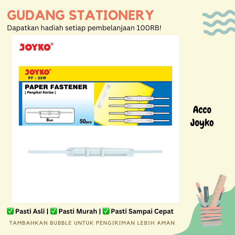 Joyko Paper Fastener / Joyko PF-50W White Paper Fastener 1 Box 50 Pcs ...