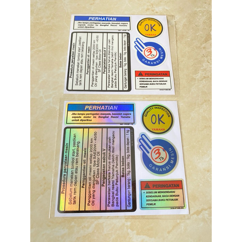 Sticker Sticker Warning Label OK 3th Warranty Yamaha Mio Sporty Soul ...