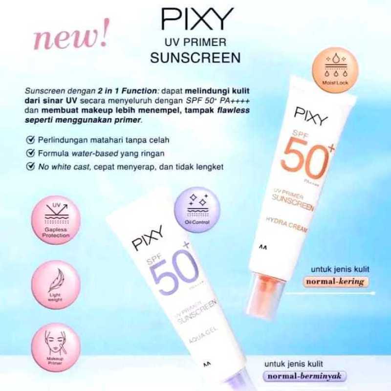 Pixy UV PRIMER SUNSCREEN SPF 50 PA++++ 30gr / HYDRA CREAM / AQUA GEL | Shopee Malaysia