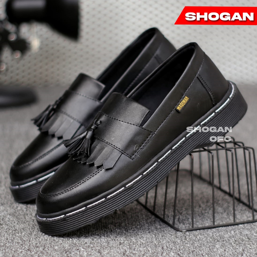 HITAM Brocken Docmart Loafers Black Simple Formal Work Loafers | Shopee ...
