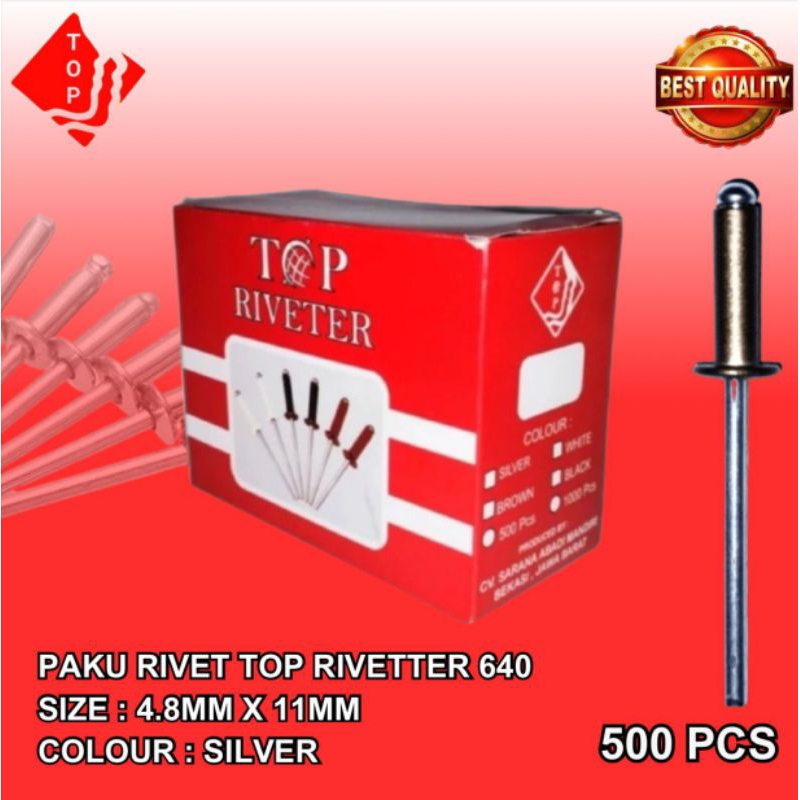 Top RIVETER Rivet Nails Silver TOP 640 size 4.8mm x 11mm (500 pcs ...