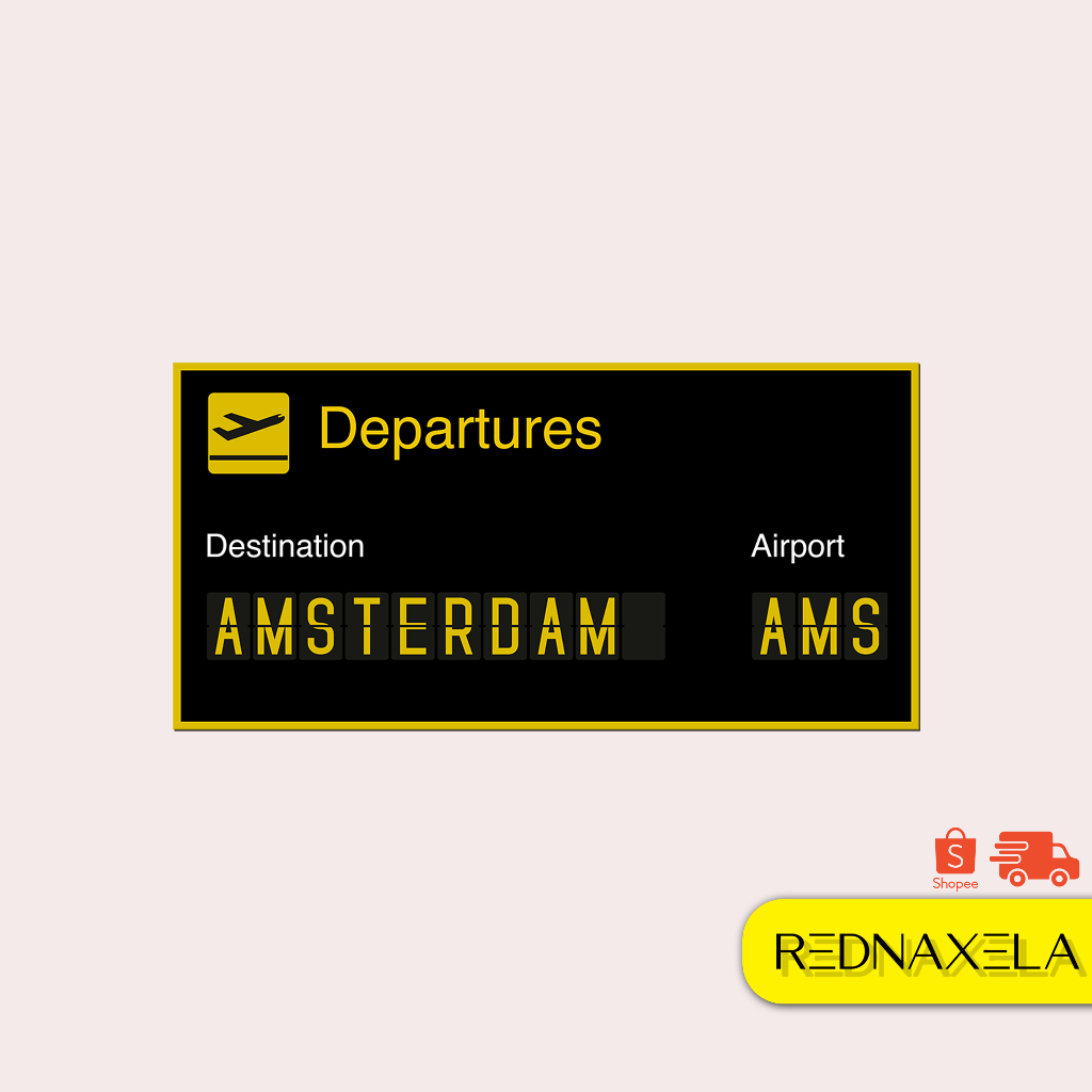 Vinyl Airport Sign Sticker AMS Amsterdam Departures Sticker Travel ...