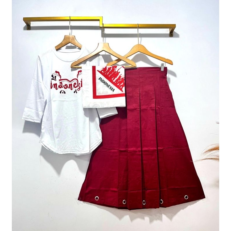 One Set Bju Stelan 17 August Kaos Kemerdekaan 80Th Girl Flag Setcel ...