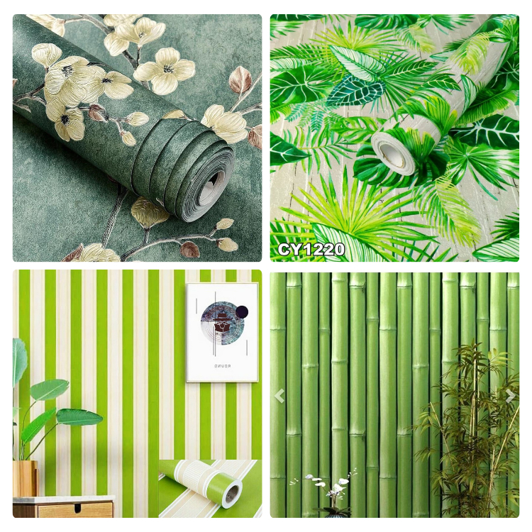 HIJAU Wallpaper Sticker Wall Green Leaf Motif Wallpaper Sticker Bamboo ...