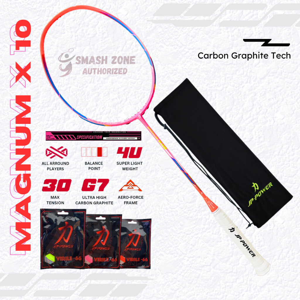 Badminton Racket JP Power MAGNUM X 10 Original 32 Lbs 4U | Professional ...