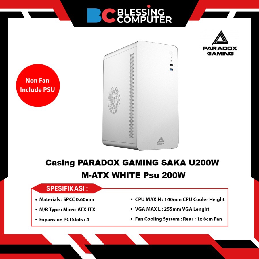 Casing PARADOX GAMING SAKA U200W M-ATX WHITE Psu 200W | Shopee Malaysia