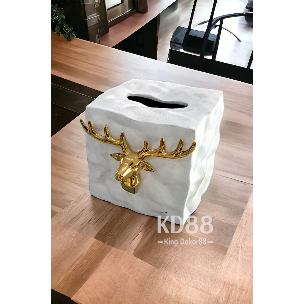 Kasa Deer Gold Ceramic Tissue Holder Aesthetic Tissue Box Aesthetic ...