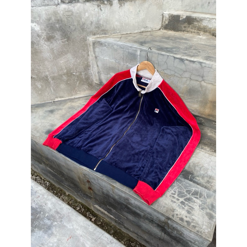 Fila Cima Velor Track Jacket Iconic Logo classic Navy Blue | Shopee ...