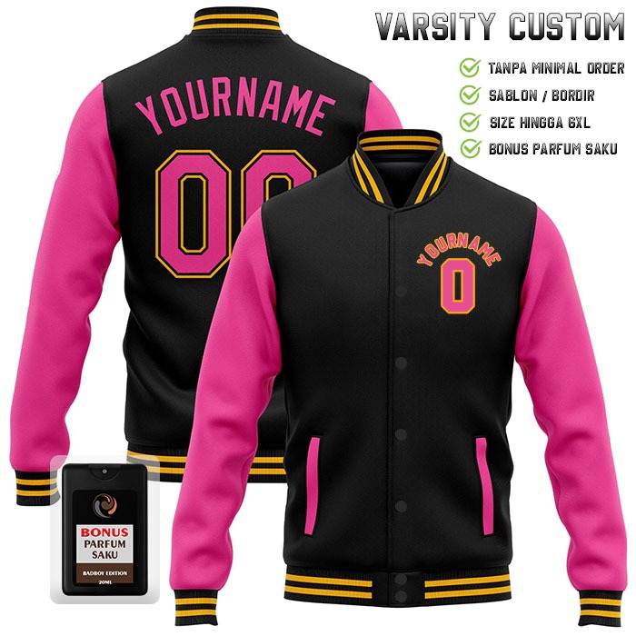 HITAM Varsity Jacket Men Oversize Black Pink (M - 6XL) Baseball Jacket ...