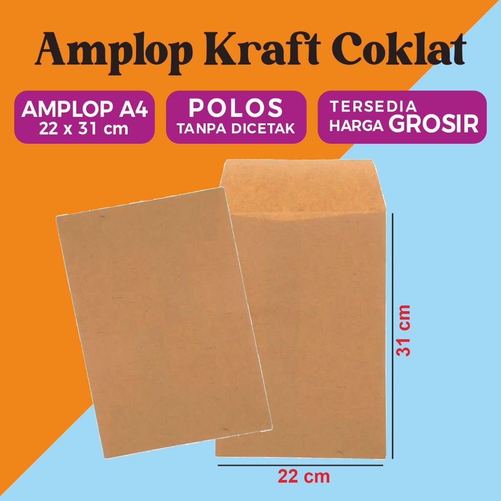 A4 Kraft Envelope 22x31 cm Plain | Aesthetic Envelope | Envelope ...
