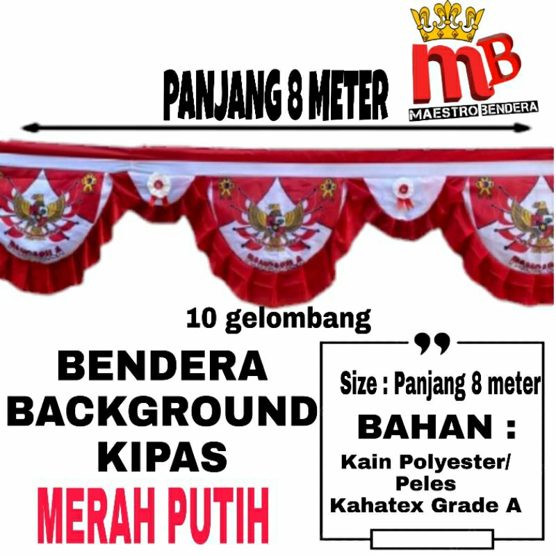 MERAH PUTIH 8 METER (10 Waves) SEMI Fan Red And White BACKGROUND Flag ...