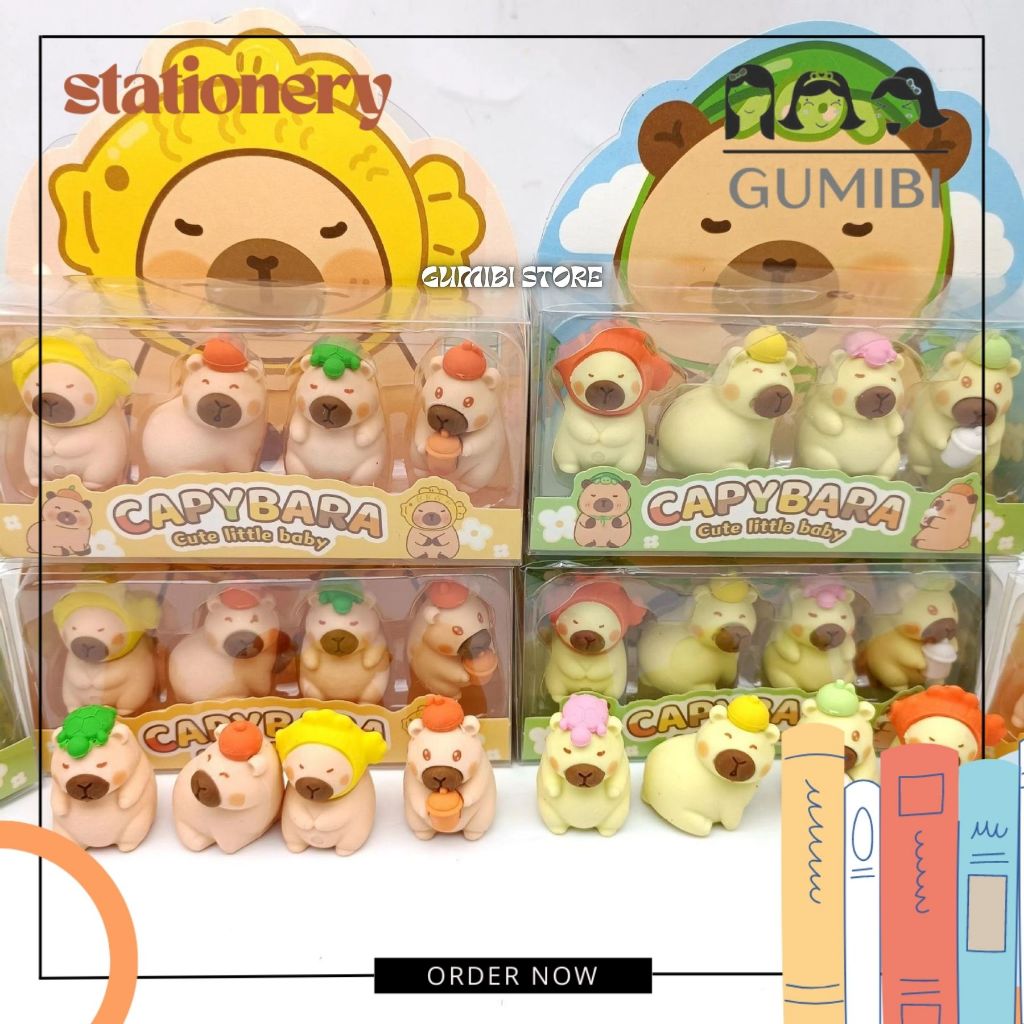 Capybara ERASER 1 BOX CONTAINS 4 PCS CAPYBARA MINIATURE ERASER 3D CUTE ...