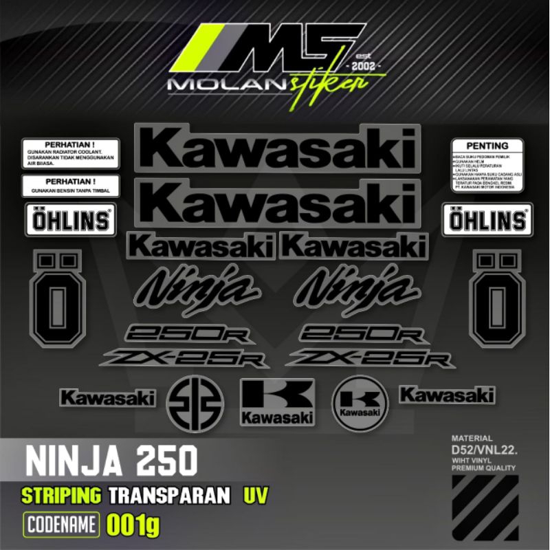 HITAM Decal Sticker Striping Transparent Variation Uv New Ninja 250 Fi ...