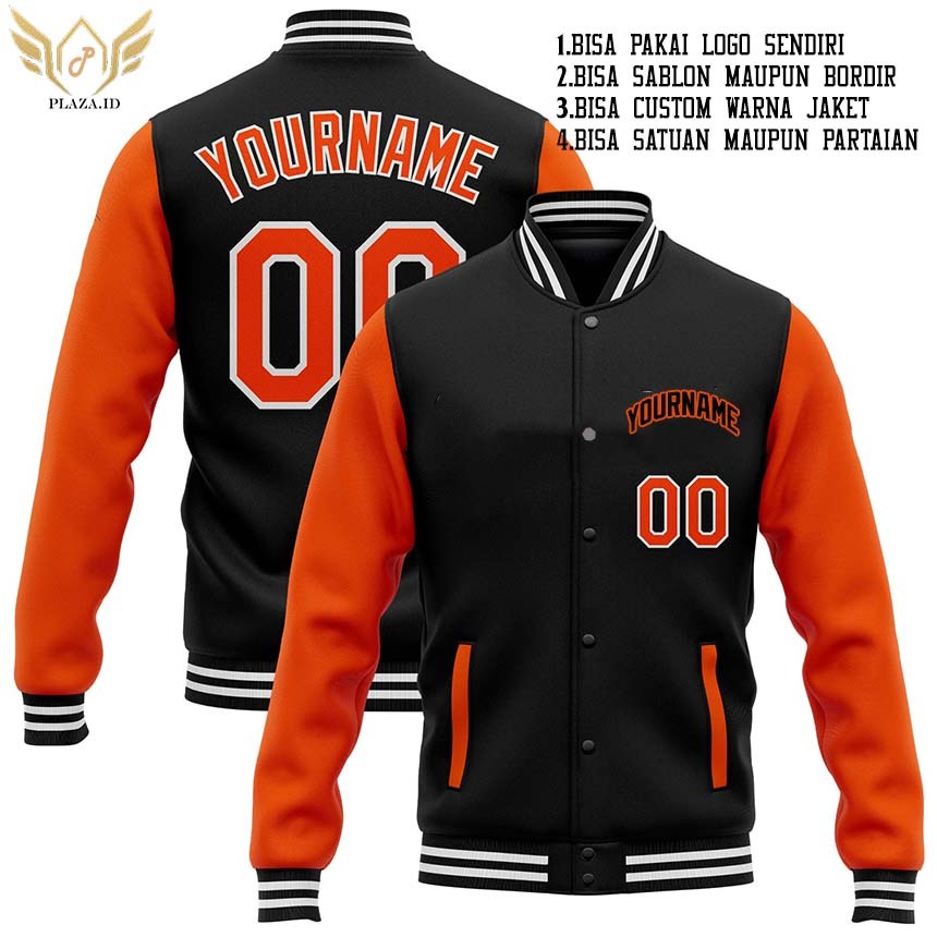 HITAM MERAH Custom VARSITY BOMBER JACKET FRONT BACK. CUSTOM VARSITY ...