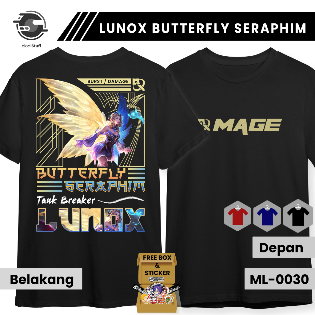 HITAM Lunox BUTTERFLY SERAMPHIM EPIC Mobile Legends MLBB T-shirt Short ...