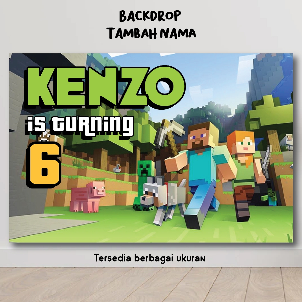 Backdrop MINECRAFT BACKGROUND BANNER WALLPAPER BIRTHDAY DECORATION HBD ...