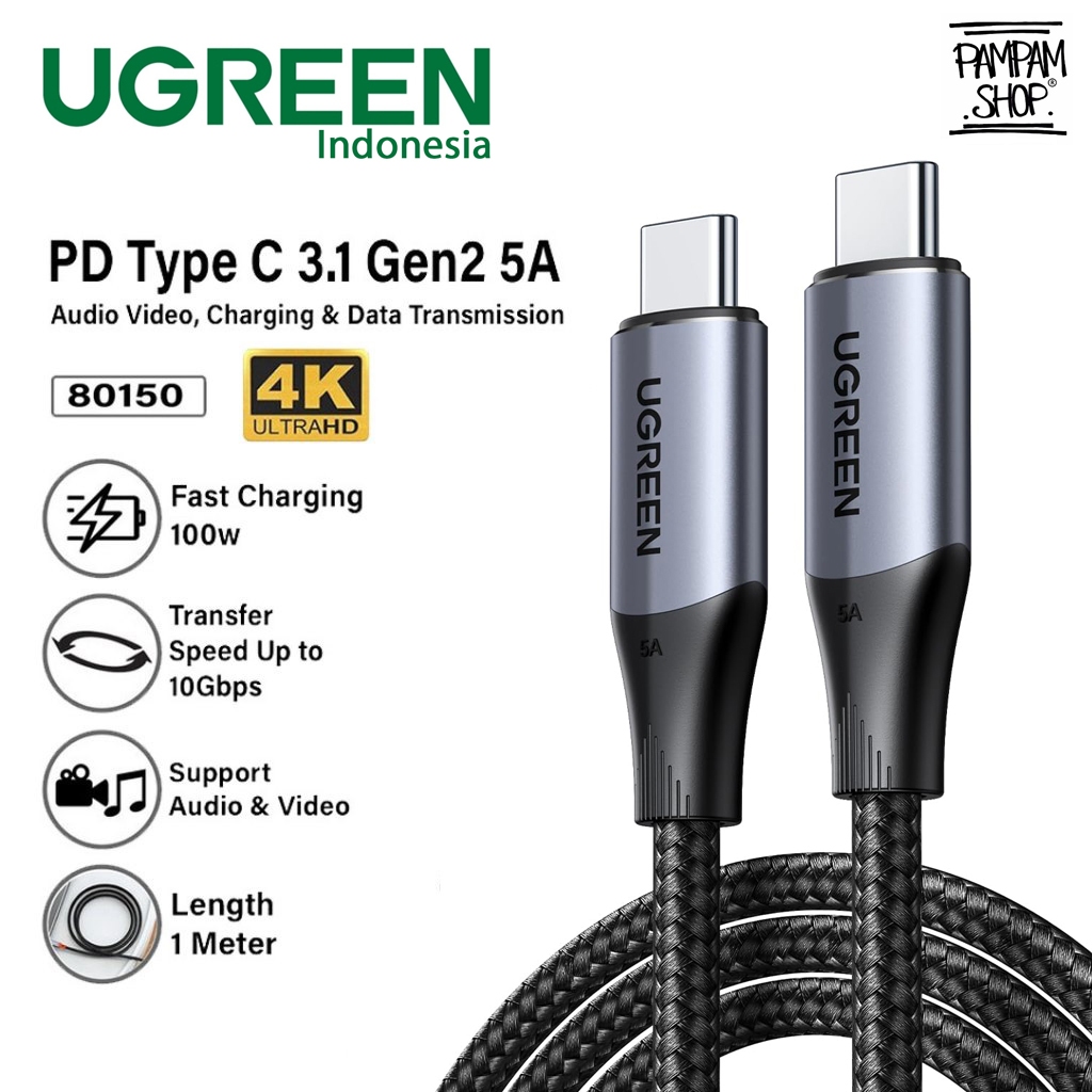 Ugreen Data Cable TYPE C to TYPE C 3.1 Gen 2 100W 5A 1M 1 Meter Super ...