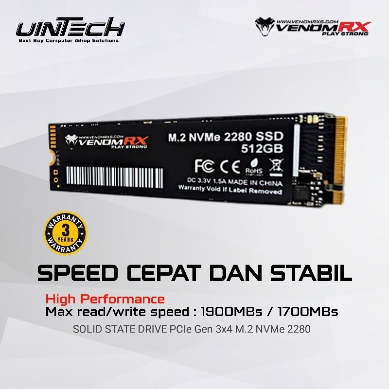 SSD M.2 NVME 512GB VENOMRX PCIE Gen 3x4 VENOMRX SSD M2 NVME (3 Year ...