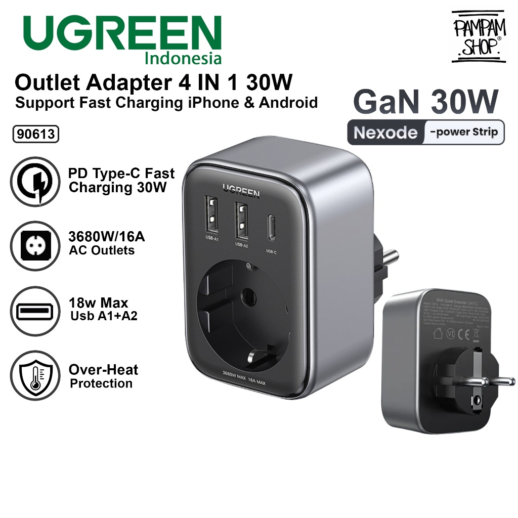 UGREEN 90613 Wall Outlet Extender 30W 4in1 GaN USB Type C PD Fast ...