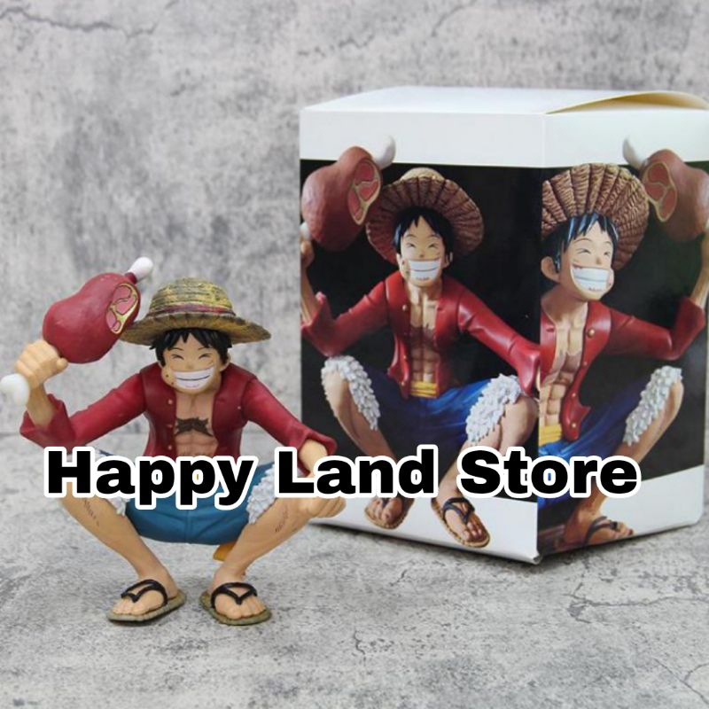 One Piece Action Figure Anime Monkey D Luffy Squat Eating Meat PVC ...