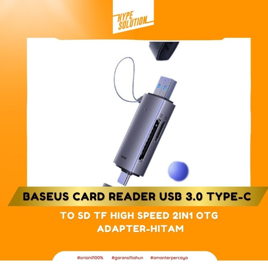HITAM Baseus CARD READER USB 3.0 TYPE-C TO SD TF HIGH SPEED 2IN1 OTG ...